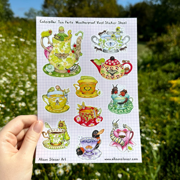 Caterpillar Tea Party Weatherproof Vinyl Sticker Sheet (A5) – Allison ...